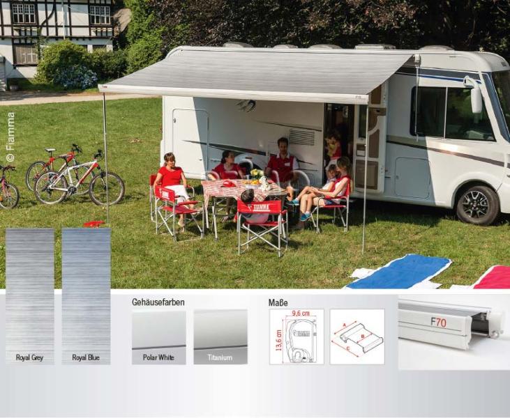 Fiamma awning F70 4m Royal blue, titanium casing | Fiamma Canopy ...