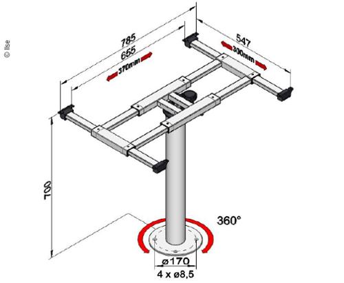 Table column with rotation and displacement H700mm Alu | Reimo North ...